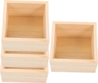 BESPORTBLE 4 St&uuml;ck Kleine Quadratische Holzkisten ohne Deckel Robuste Desktop Aufbewahrungsboxen aus Naturbelassenem Holz f&uuml;r Bastelbedarf und B&uuml;roaccessoires Pr