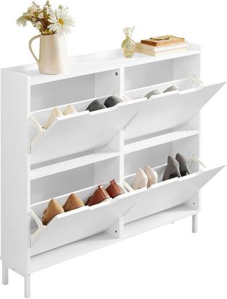 SoBuy Meuble &agrave; Chaussures, Armoire de Rangement avec 2 Abattants, Meuble dEntr&eacute;e Compact et Peu Encombrant, Design Moderne en mdf Blanc, FSR99-W, 76x18x78