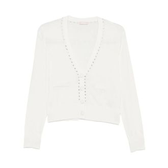 Liu Jo Femme, Pulls, Blanc, Taille: 40 FR Cardigan col en V avec clous