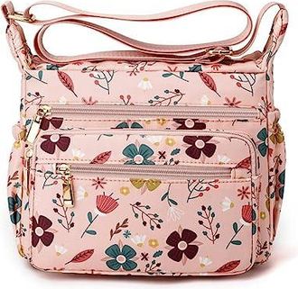 YYW Grand sac &agrave; bandouli&egrave;re pour femme - Sac &agrave; bandouli&egrave;re d&eacute;contract&eacute; pour le shopping, la randonn&eacute;e, lutilisation quotidienne, Petite fleur avec rose, T