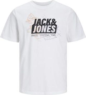Jack & Jones Jcomap Logo SS Crew Neck Sn T-Shirt, Blanc, XS Homme