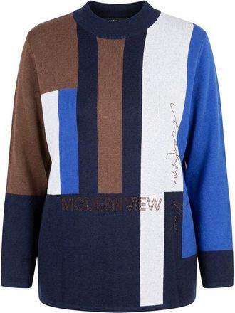 Ulla Popken Strickpullover Pullover Colorblocking Ziersteine Stehkragen