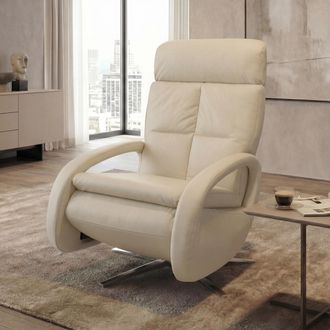 Mendler Relaxsessel HWC-L11, TV-Sessel Liegesessel, Liegefunktion drehbar, elektrisch verstellbar Voll-Leder - Creme-wei&szlig;