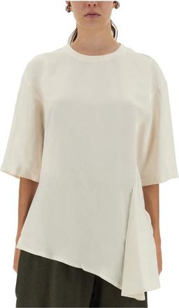 STUDIO NICHOLSON Femme, Tops, Blanc, Taille: 36 FR T-Shirt Vichy Asym&eacute;trique