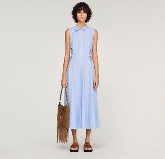 Sandro Langes Streifenkleid aus Baumwolle