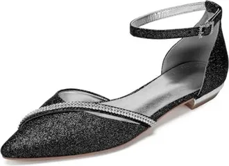 Generic Chaussures De Mariage Bout Pointu Plate Robe Mari&eacute;e Plates Femme Soir&eacute;e Chaussures De Mari&eacute;e Dress F&ecirc;te Bridal Plates 1.8Cm,Noir,37 EU