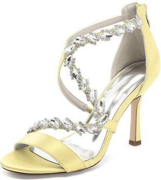 Generic Sandales &Agrave; Talons Hauts Femmes Mari&eacute;e Satin Open Toestylet Talons Et&eacute; Talon Mariage Soir&eacute;e Chaussures Femmes 9.5Cm,Jaune,36 EU
