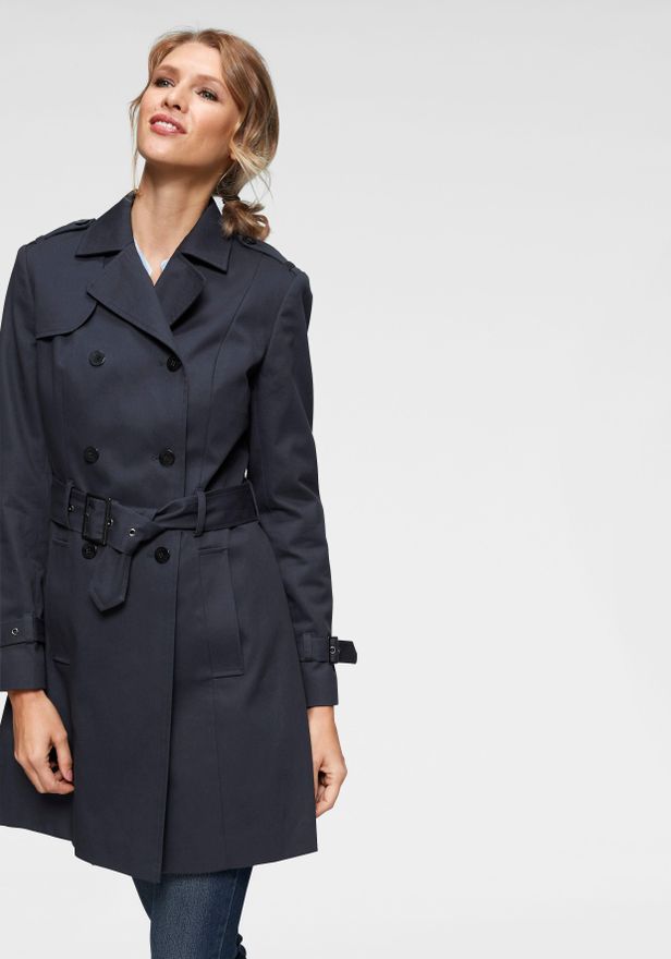 Trenchcoat ANISTON CASUAL, Damen, Gr. 34, blau (marine), Web, Obermaterial: 100% Baumwolle. Futter: 100% Polyester, unifarben, figurumspielend ca. Mit