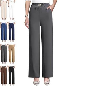 Generic Pantalon extensible taille haute drap&eacute; doux et soyeux pour femmes &acirc;g&eacute;es de plus de 50 ans, Gris - Short, 4XL