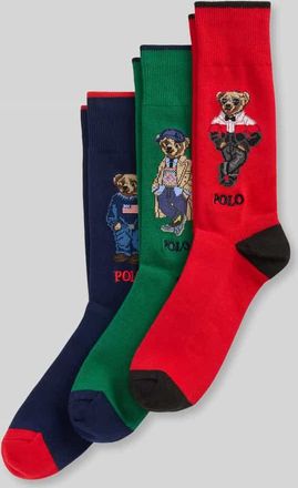 Ralph Lauren Socken mit B&auml;renmotiv im 3er-Pack aus Baumwollmix