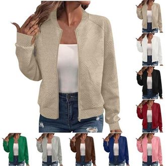 Generic Blouson bomber l&eacute;ger &agrave; fermeture &eacute;clair pour femme, manteaux jacquard mignons, mode automne, v&ecirc;tements dext&eacute;rieur textur&eacute;s habill&eacute;s et d&eacute;contract&eacute;s, a