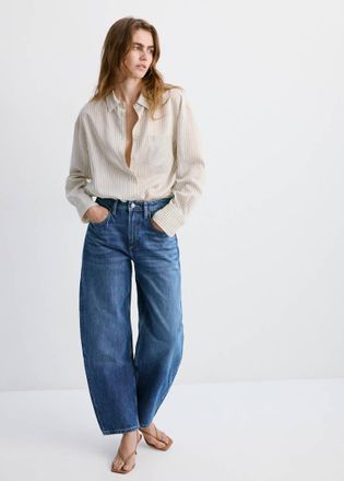 Mango Jean barrel taille haute bleu fonc&eacute; - Femme - 32 - MANGO