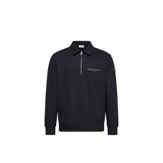 Moncler Moncler Leather Logo Cotton Blend Half-zip Sweatshirt, Men, Blue, Size: 3xl