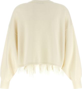 Alberta Ferretti Feather-Trimmed Virgin Wool Sweater - White