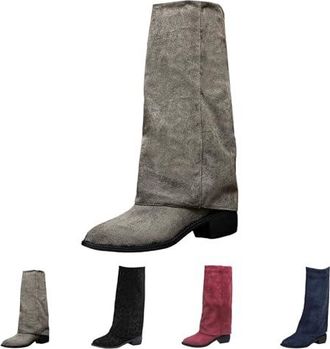 Generic Bottes &agrave; bout pointu pour femme - Bottes montantes au mollet large - Coupe large - Bottes occidentales &agrave; enfiler - Bottes basses dautomne et dext&eacute;rieu