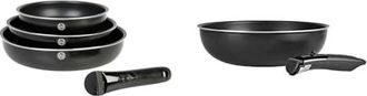 Sitram 715485 Lot de 3 Po&ecirc;les Aluminium press&eacute; SITRAMOVIBLE FAMILY &Oslash; 20/24/28 cm & 713777 Wok Aluminium &Oslash; 28 cm - Colori Noir - Manche amovible SITRAMOVIBLE