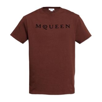 Alexander McQueen T-Shirt mit Logo und samtigem Finish - - Tops - Herren - Braun - L