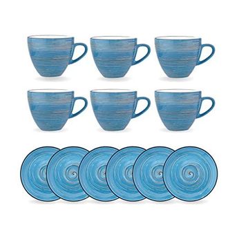 Wilmax England Wilmax - Tasses à expresso en spirale avec soucoupes - Lot de 6-75 ml - porcelaine - Tasses à expresso - Tasses à thé - Tasses à café 6 personnes