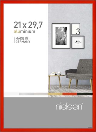 Nielsen Design Bilderrahmen, 21 x 29,7 cm (A4), Aluminium, Rot glanz, Dokumentenrahmen zum Aufhängen im Hoch- & Querformat, Echtglas, Pixel