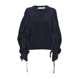 J.W.Anderson Marineblauer V-Ausschnitt Pullover mit gerafften &Auml;rmeln - - Knitwear - Damen - Blau - XS