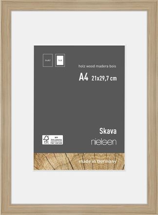 Nielsen Design Bilderrahmen mit Passepartout, 21 x 29,7 cm (A4), Holz, Eiche, Dokumentenrahmen zum Aufhängen im Hoch- & Querformat, Echtglas, Skava