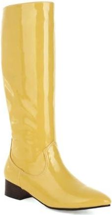 Generic Bottes d&eacute;quitation montantes en cuir verni &agrave; bout rond et talon bloc large pour femme, jaune, 37.5 EU