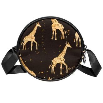 Generic Petit sac &agrave; bandouli&egrave;re rond pour femme, girafes avec fermeture &eacute;clair, bretelles r&eacute;glables, sac &agrave; main rond d&eacute;contract&eacute; pour femmes et filles