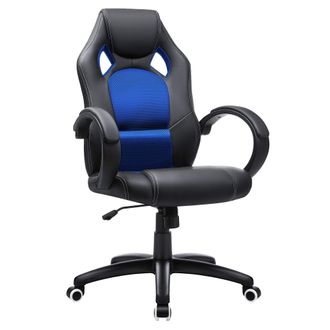 Songmics Racing B&uuml;rostuhl Gaming Stuhl Chefsessel Drehstuhl PU, schwarz-blau, OBG56L, 76.56632