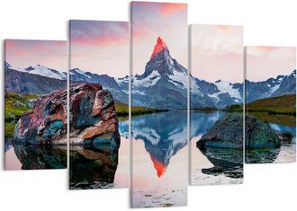 Arttor Mehrteilige Bilder auf Leinwand 150x100cm Leinwandbild Berge Felsen Wasser Gro&szlig; XXL Wanddeko Bild Schlafzimmer Set 5 teilige Wandbilder Dekoration Woh