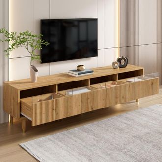 STILVORA Meuble TV avec 4 Tiroirs et Passe-c&acirc;bles, Design Minimaliste, Salon, 178&times;35&times;45 cm, en MDF, Effet Bois