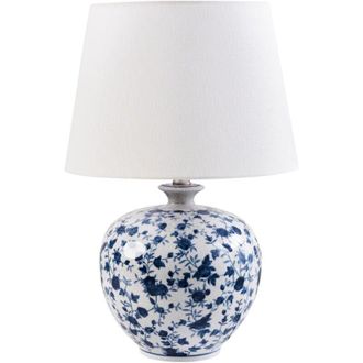 Beliani Beliani - Tischleuchte Weiß und Blau Porzellansockel Leinen-Trommelschirm mit Blumenmuster Beleuchtung Stilvoll
