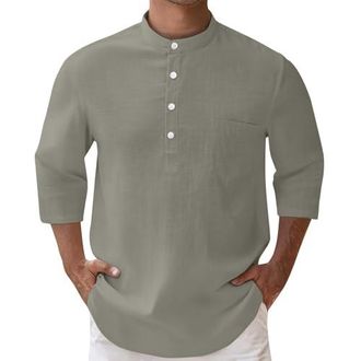 Generic Sweat &agrave; capuche pour homme - Chemise de plage blanche en lin - T-shirt &agrave; manches longues en lin - Chemises de plage blanches &agrave; manches courtes - T-shi