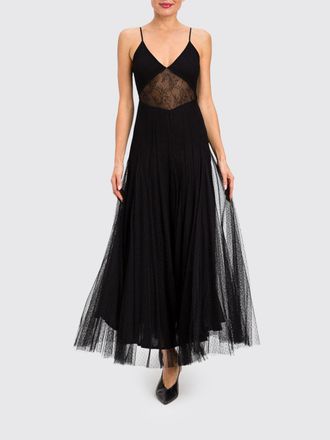 Twinset Robe longue de c&eacute;r&eacute;monie en tulle et dentelle avec col en V et fines bretelles
