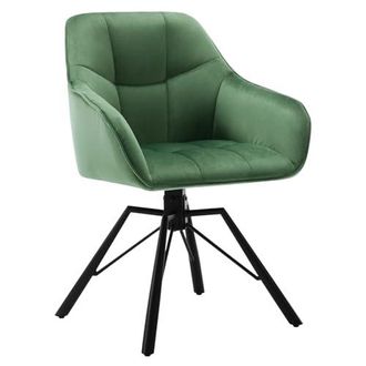 Woltu Chaise Coiffeuse Pivotante &agrave; 360&deg;, Chaise Salle &agrave; Manger Scandinave, en Velours, Assise Rembourr&eacute;e, Pieds en M&eacute;tal, Vert Fonc&eacute;