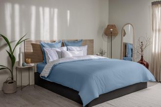 Emma Housse de couette Percale de coton Emma 200x200 - Fleur Bleu C&eacute;leste