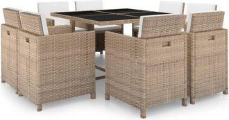 vidaXL Vidaxl - Ensemble &agrave; manger dext&eacute;rieur et coussins 9 pcs r&eacute;sine tress&eacute;e