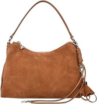 House Of Leather Solana Sac à bandoulière en daim véritable pour femme avec laçage latéral et pompon, peau, Medium