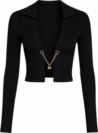 John Richmond Femme, Pulls, Noir, Taille: 36 FR Top Col V Profond avec Fermeture M&eacute;tallique sur le Devant