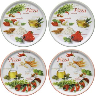 MamboCat 4er Set Pizzateller Napoli Green & Red Ø 33,8 cm I Weisse Porzellanteller mit bunten Motiven zum Servieren für Antipasti und Tomate-Mozzarella I Pizza