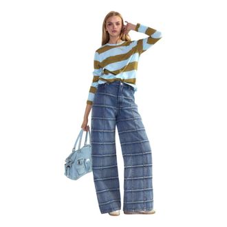 Cynthia Rowley Femme, Jeans, Bleu, Taille: W25 Jean Large en Denim à Carreaux Vitre
