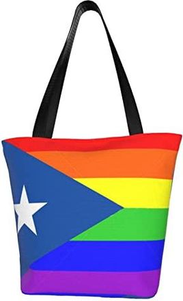 AOOEDM Porto Rico arc-en-ciel drapeau Gay Pride sac fourre-tout femmes capacit&eacute; &eacute;paule &eacute;picerie sacs