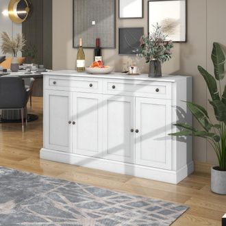 Generic HUQIQWE Sideboard Wei&szlig; Mit 4 T&uuml;ren Und 2 Schubladen Buffetschrank K&uuml;che Aus MDF Mit Massivholz Sockel Stauraum Anrichte Sideboard Stauschrank Seitensc