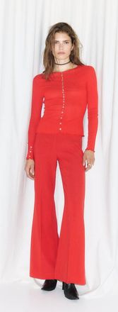 Mango Geripptes T-Shirt mit Kn&ouml;pfen rot - Damen - XS - MANGO
