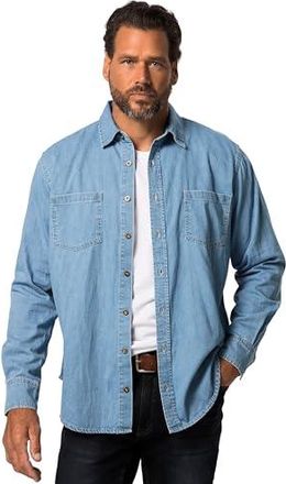 JP1880 Hommes Grandes Tailles L-8XL Chemise en Jean, Manches Longues et col Kent. Coupe Modern Fit. Jusquau 8 XL. Bleu Clair 4XT 822885901-4XT