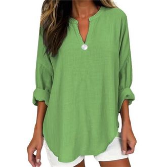 Generic Chemisier Femme Coton Lin Grande Taille De Loisirs Chemises D&eacute;t&eacute; &Agrave; Manches Longues Col en V Profond Amples Tops L&eacute;g&egrave;re Confortable Tunic &Agrave; La Mode Cot