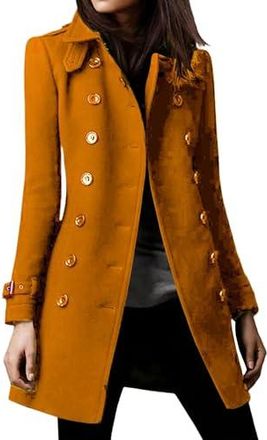Generic Manteau dhiver mi-long &agrave; double boutonnage pour femme avec revers crant&eacute;, Orange, XXL