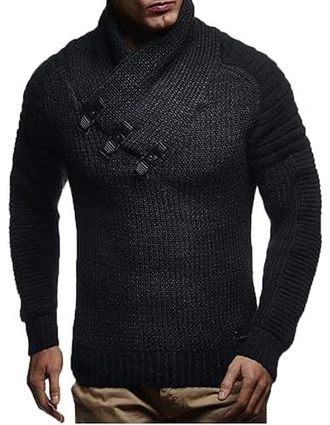LEIF NELSON LN-5225 Pull en tricot &eacute;pais pour homme, Anthracite/noir, M