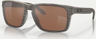 Oakley Holbrook - Grandes lunettes de soleil carr&eacute;es avec verres miroir marron polaris&eacute;s - Woodgrain