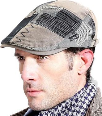 Feoya Casquette Plate Homme B&eacute;ret Coton Chapeau Gavroche Newsboy Casquette &agrave; Carreaux Gatsby R&eacute;glable Vintage Respirant Casquettes Souples Basque Irlandaise