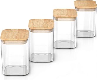 Arendo Vorratsgl&auml;ser mit Deckel - 4er Set - Beh&auml;lter aus Glas - hitzebest&auml;ndig - Vorratsdosen mit Bambusdeckel - luftdicht - f&uuml;r M&uuml;sli Zucker Mehl Kaffee Rei